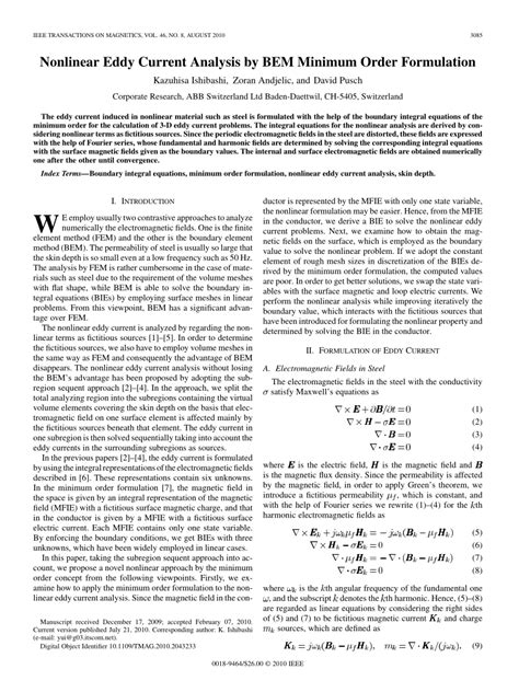 Pdf Nonlinear Eddy Current Analysis By Bem Minimum Order Formulation