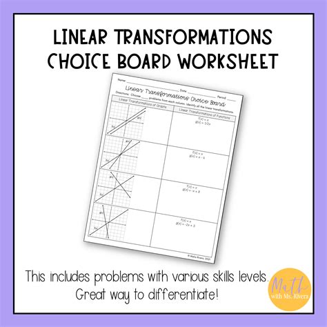 Transformations Of Linear Functions Worksheet Choice Board For Algebra Maila Rivera TPT