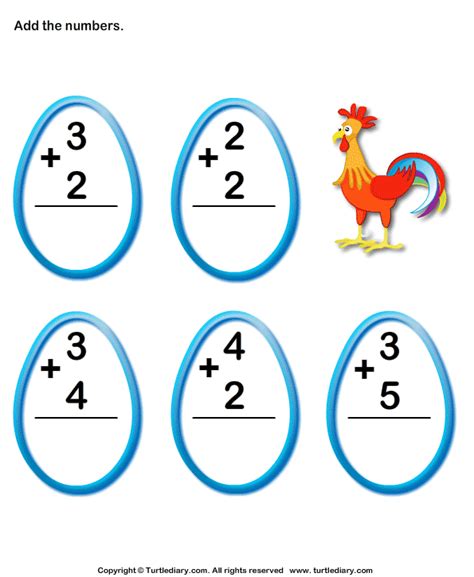 Single Digit Column Addition Sums Up To Ten Turtle Diary Worksheet