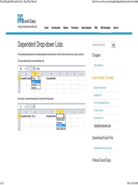 Excel Dependent Drop Down Lists Easy Excel Tutorial Pdf Microsoft
