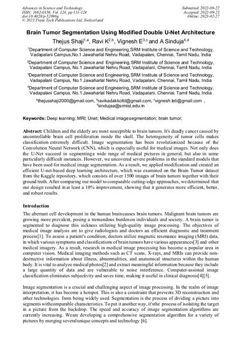 Brain Tumor Segmentation Using Modified Double U Net Architecture Scientificnet