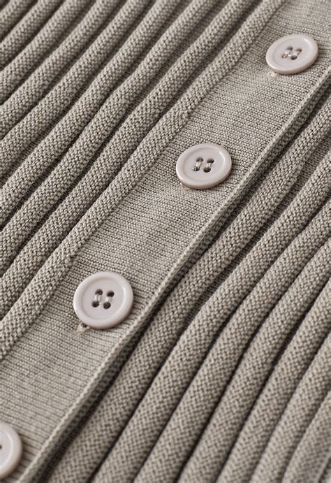 Buttoned Front Slit Rib Knit Skirt In Taupe Retro Indie And Unique