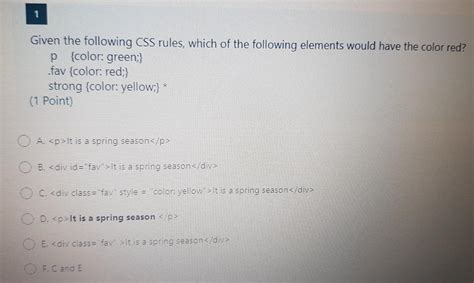 solved given the following css rules which of the following