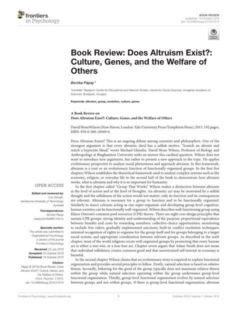 Pdf Book Review Does Altruism Exist Culture Genes And The Welfare Of Others