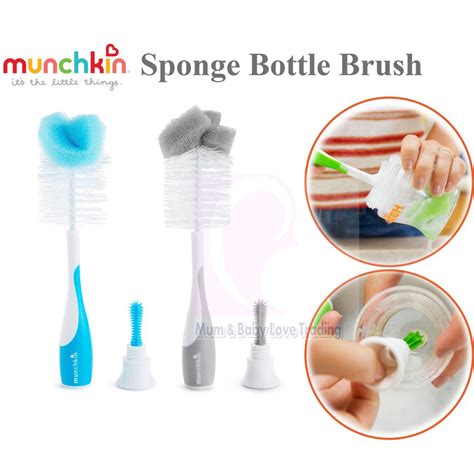 Munchkin Sponge Bottle Brush With Nipple Brush 1pc Blue Grey Berus