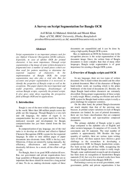 Pdf A Survey On Script Segmentation For Bangla Ocr