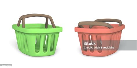 빈 녹색과 빨간색 쇼핑 바구니3d 쇼핑 컨셉 벡터 일러스트레이션 3차원 형태에 대한 스톡 벡터 아트 및 기타 이미지 3차원 형태 녹색 쇼핑 카트 Istock