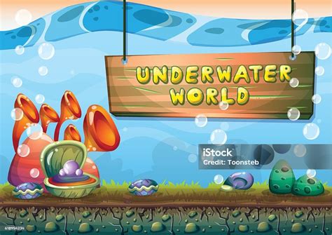 게임 아트를 위한 분리된 레이어가 있는 만화 벡터 수중 배경 0명에 대한 스톡 벡터 아트 및 기타 이미지 0명 2차 도형 경관 Istock