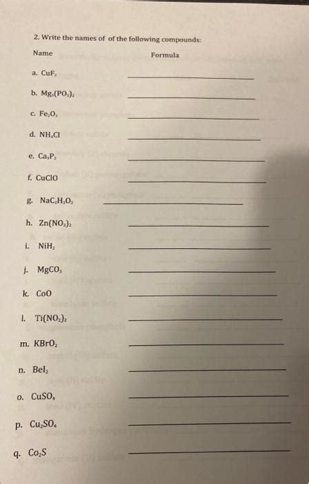 Solved 2 Write The Names Of Of The Following Compounds