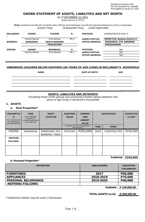 Yvonne Gomez Saln Saln Revised As Of January 2015 Per Csc Resolution No 1500088