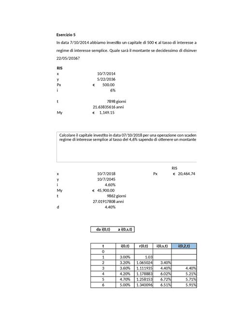 Esercizi Matematica Finanziaria Docsity