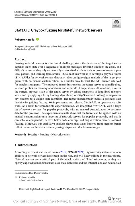 Pdf Stateafl Greybox Fuzzing For Stateful Network Servers
