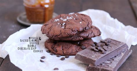 Nutella And Salted Caramel Stuffed Double Chocolate Chip Cookies Bake