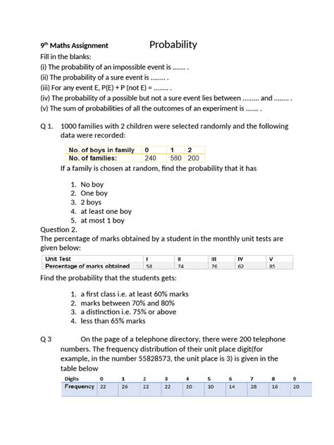 9th Grade Maths Probability Assignment Pdf Probability Seed