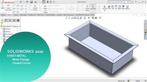 Sheet Metal Tutorial Miter Flange And Corner Condition Solidworks Youtube