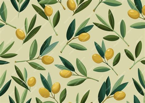 Simple Olive With Branch Seamless Pattern On White Background Make For