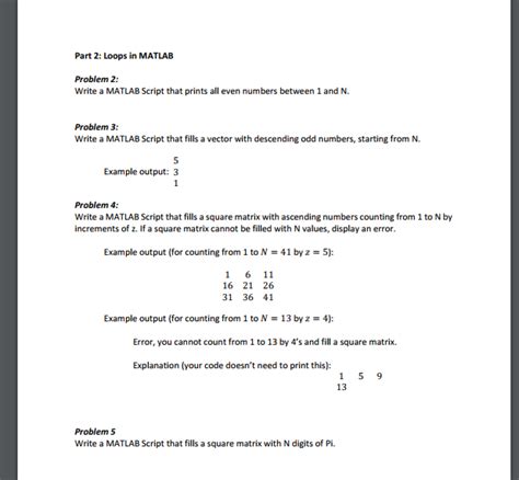 Solved Part 2 Loops In MATLAB Problem 2 Write A MATLAB Chegg