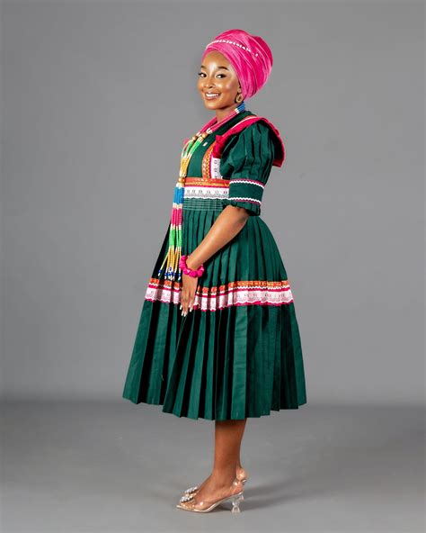 Mogoshadi Pleated Bridal Dress In Green Medu By Sepedi Bapedi