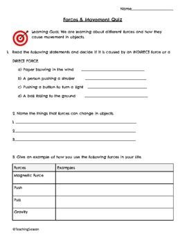 Grade 3 Science Forces Causing Movement Teaching Resources TPT