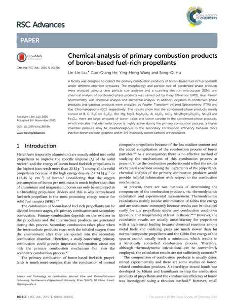 Pdf Chemical Analysis Of Primary Combustion Products Of Boron Based
