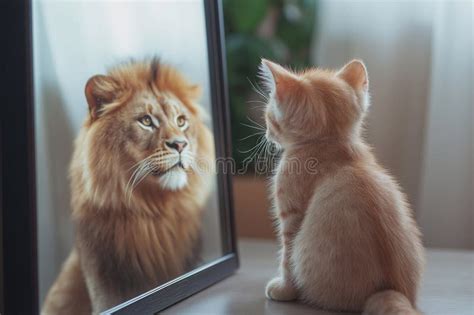 Kitten Sees Lion Reflection Self Discovery Courage Dreams Hope Ai