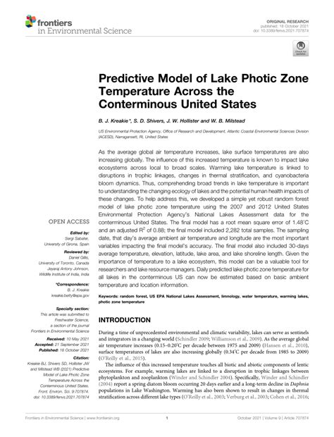 Pdf Predictive Model Of Lake Photic Zone Temperature Across The