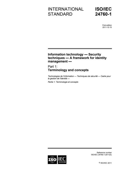 ISO IEC 24760 1 2011 Information Technology Security Techniques A Framework For Identity