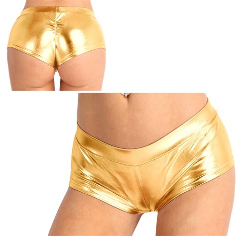 Women Wet Look Hot Pants Shiny Metallic Booty Shorts Rave Dance Panties