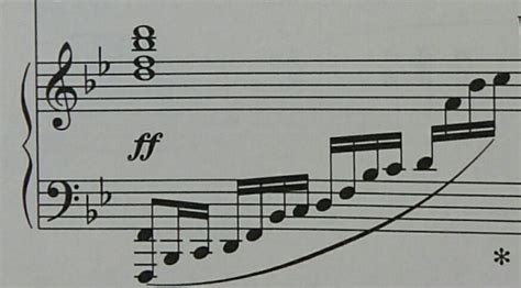 大譜表で低音部から高音部にまたがる分散和音の表記について Musescore