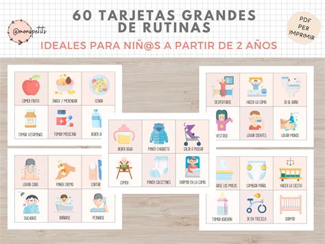 60 Tarjetas Grandes Visuales Rutinas Niños Organización Español I