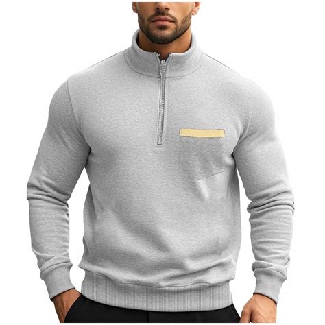 Cfhntfmh Mens Quarter Zip Sweatshirt Casual Long Sleeve Mock Neck Plain