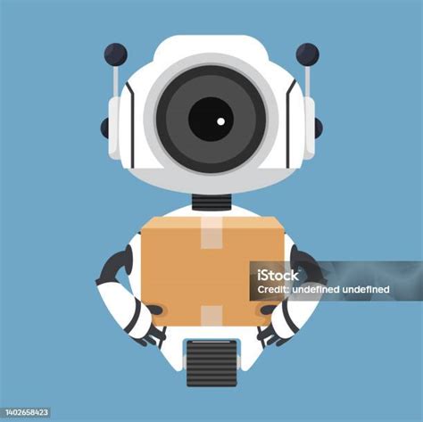 Robot Ai Putih Lucu Memegang Bungkusan Ilustrasi Stok Unduh Gambar