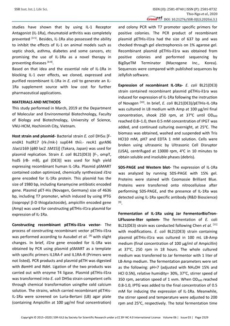 Cloning Expression Purification Recombinant Interleukin Receptor Antagonist E Coli Pdf
