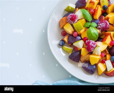 Fruit Salad With Fresh Plum Peach Nectarine Pear And Frozen