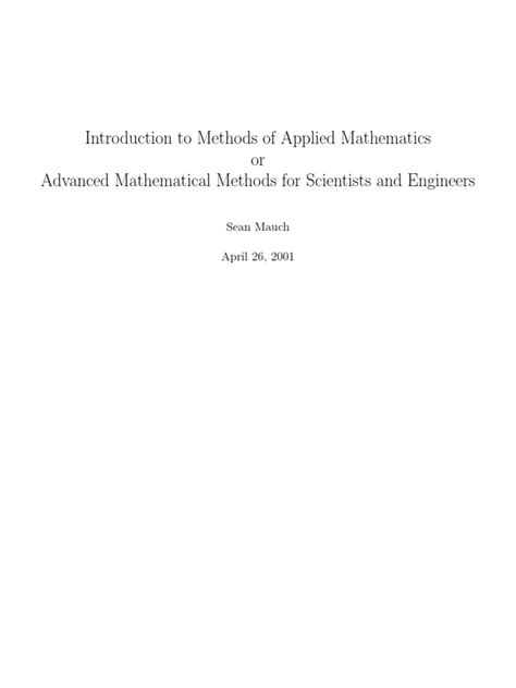 Advanced Mathematical Methods For Scientists And Engineers Pdf