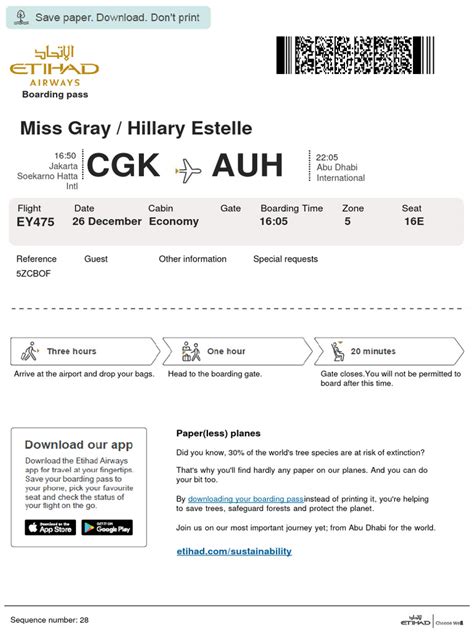 Your Boarding Pass To Zurich Etihad Airways Pdf Transport Aviation