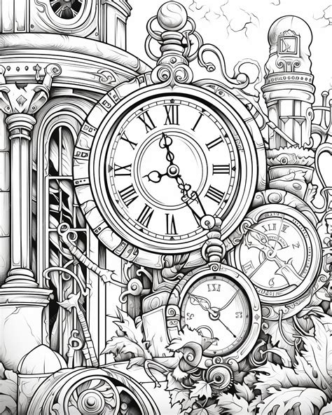 Coloring Book Page With Clocks Premium Ai Generated Image