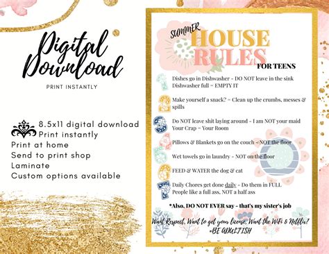 Summer House Rules For Teen Daily Routine For Teen Summer Flowers