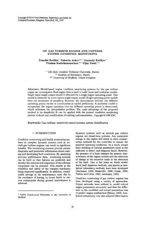 Pdf On Gas Turbine Engine And Control System Condition Monitoring
