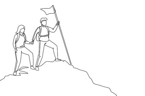 Premium Vector Single One Line Drawing Young Couple Man Woman Hikers