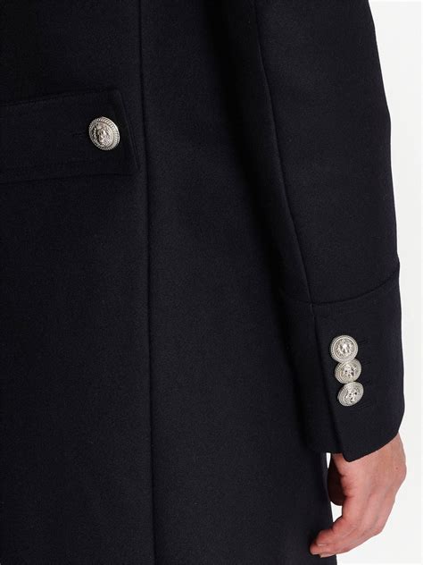Balmain Double Breasted Wool Coats Black Farfetch Uk