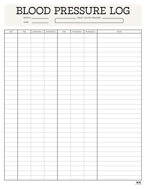 Blood Pressure Logs 25 Free Printables Printabulk