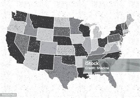 Carte Des États Des Étatsunis Avec Des Textures Granuleuses Fond Blanc