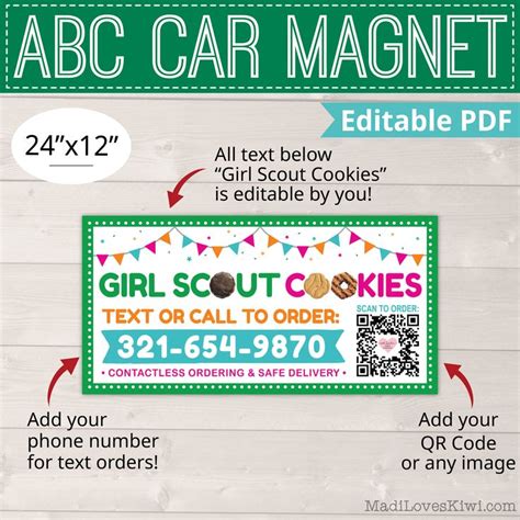 2024 Abc Girl Scout Cookie Car Magnet With Qr Code Sign Decal 24x12