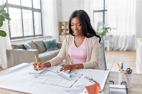 Female Architect With House Model And Blueprint Stock Image Image Of