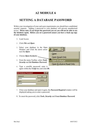 Password DOC Databases Computer Software And Applications