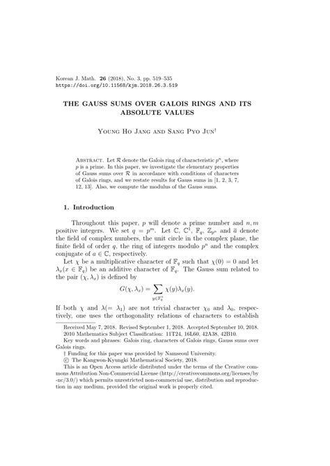 Pdf The Gauss Sums Over Galois Rings And Its Absolute Values