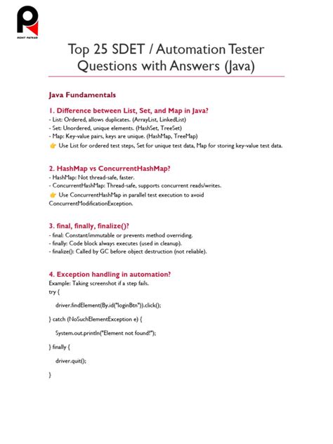 Top 25 Java Sdet Interview Questions Pdf Selenium Software