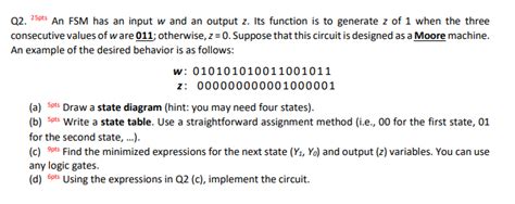 solved q2 25pts an fsm has an input w and an output z its