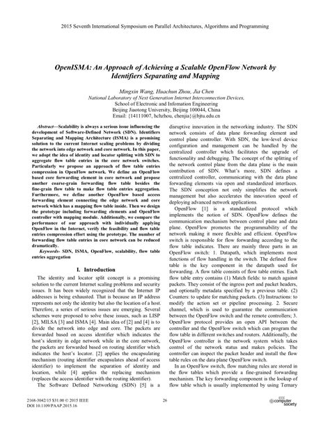 Pdf Openisma An Approach Of Achieving A Scalable Openflow Network By
